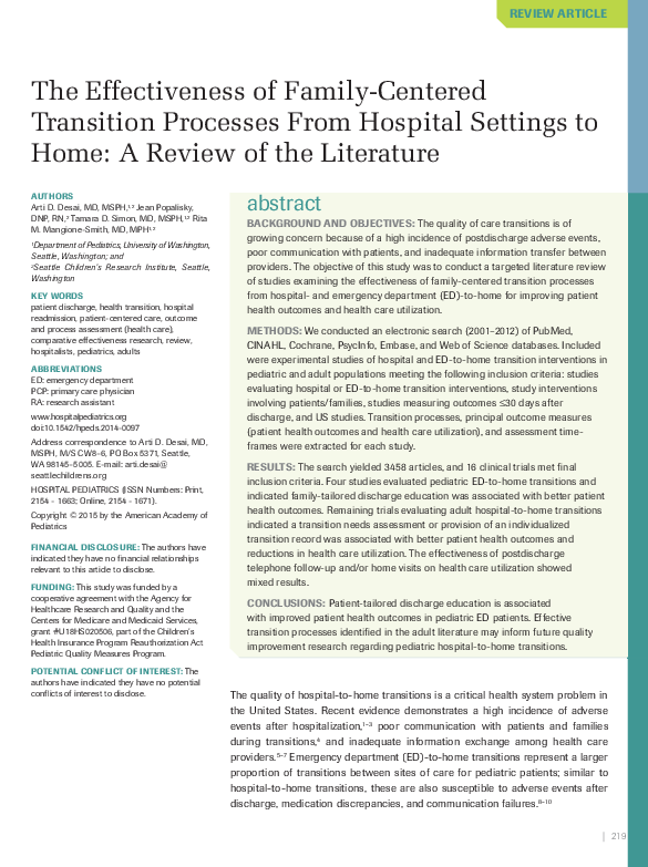 (PDF) The Effectiveness of Family-Centered Transition Processes From ...