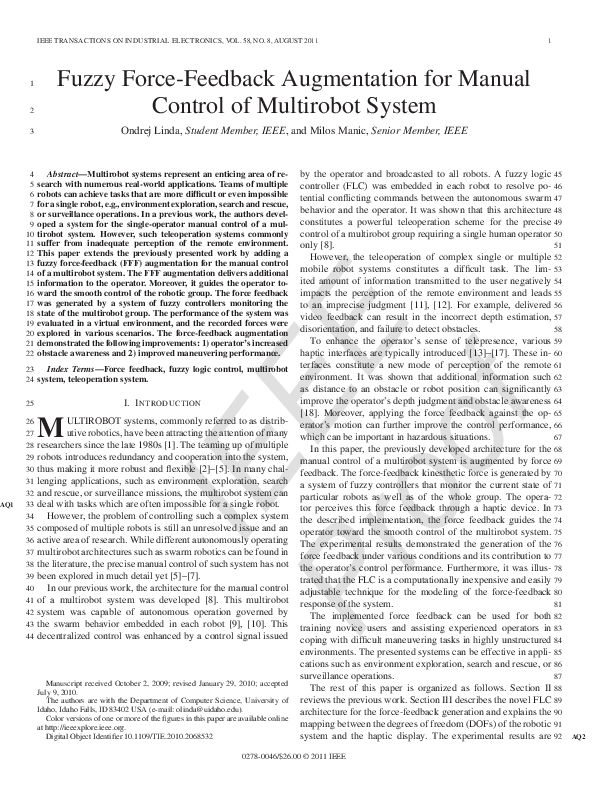 (PDF) Fuzzy Force-Feedback Augmentation for Manual Control of Multirobot System