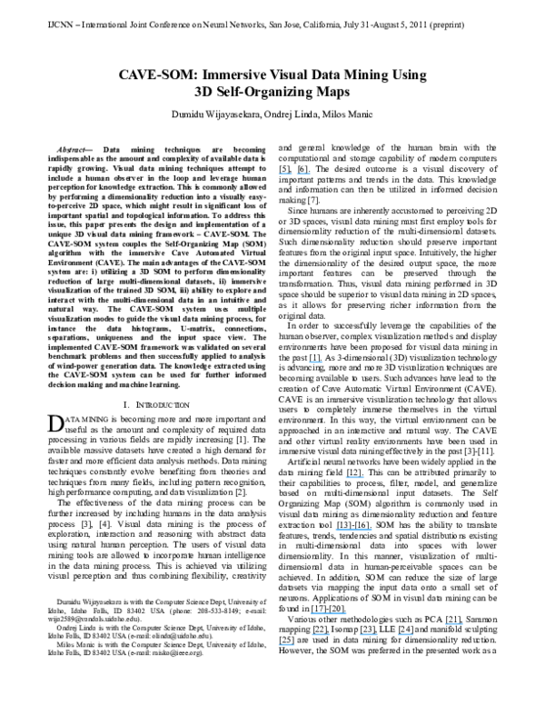 Pdf Cave Som Immersive Visual Data Mining Using 3d Self Organizing Maps