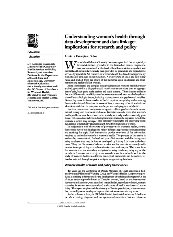 (PDF) Understanding women's health through data development and data ...