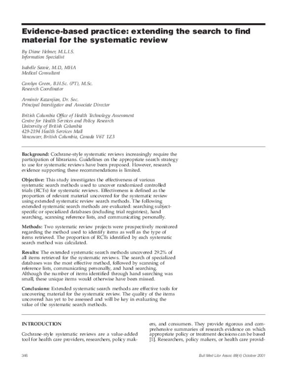 (PDF) Evidence-based practice: Extending the search to find material ...