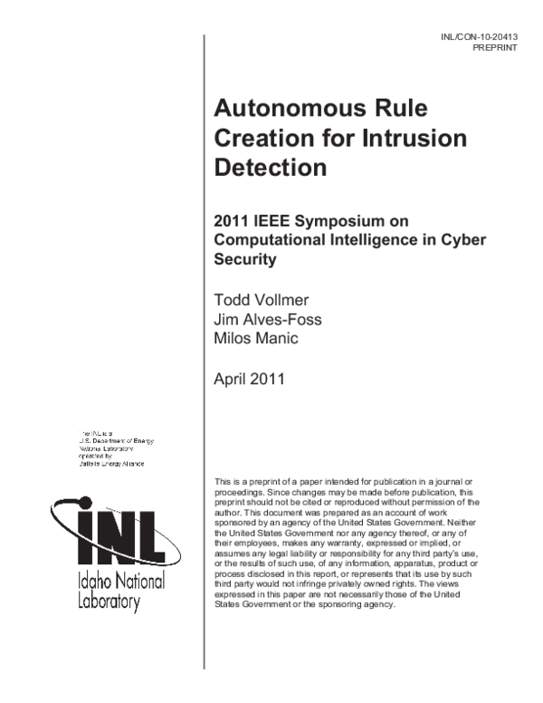 Pdf Autonomous Rule Creation For Intrusion Detection Milos Manic 4047