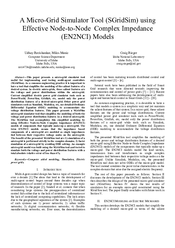 Pdf A Micro Grid Simulator Tool Sgridsim Using Effective Node To Node Complex Impedance