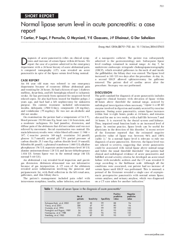 (PDF) Normal lipase serum level in acute pancreatitis: a case report