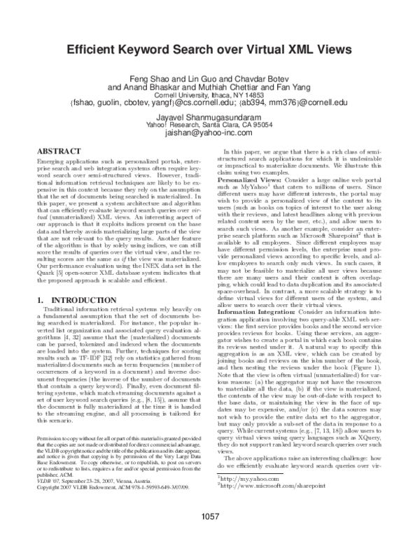 Pdf Efficient Keyword Search Over Virtual Xml Views