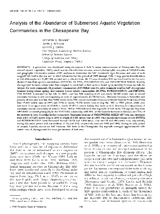(PDF) Submerged Aquatic Vegetation in the Chesapeake Bay: A Barometer ...
