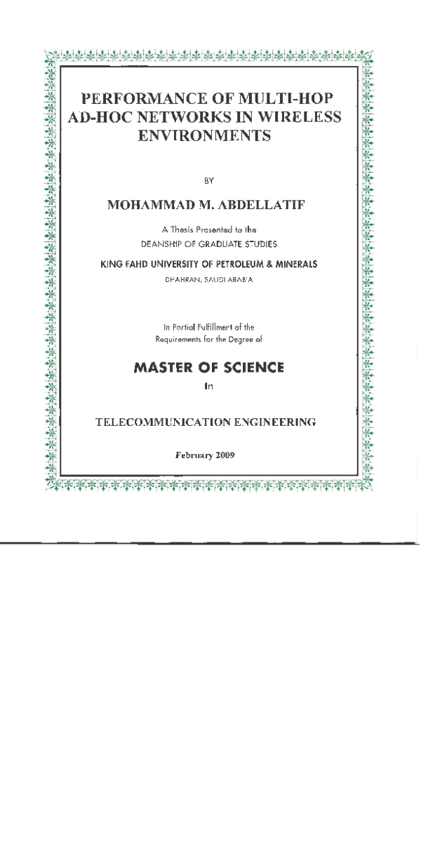 (PDF) Performance of Multi-hop Ad-hoc Networks in Wireless Environments