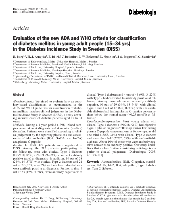 (PDF) Evaluation of the new ADA and WHO criteria for classification of ...