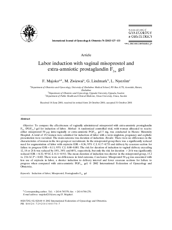 (PDF) Labor induction with vaginal misoprostol and extra-amniotic ...