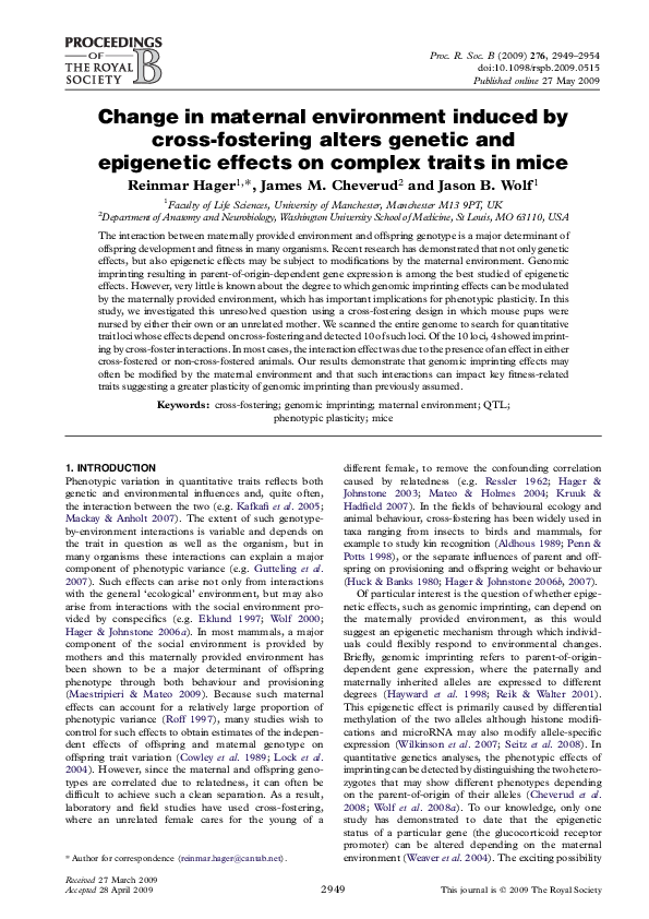 (PDF) Change in maternal environment induced by cross-fostering alters ...