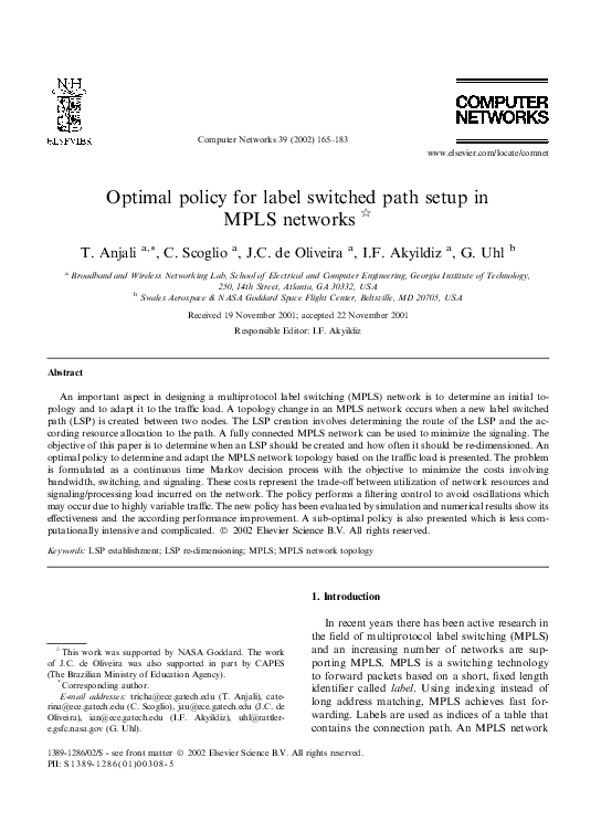 (PDF) Optimal policy for label switched path setup in MPLS networks