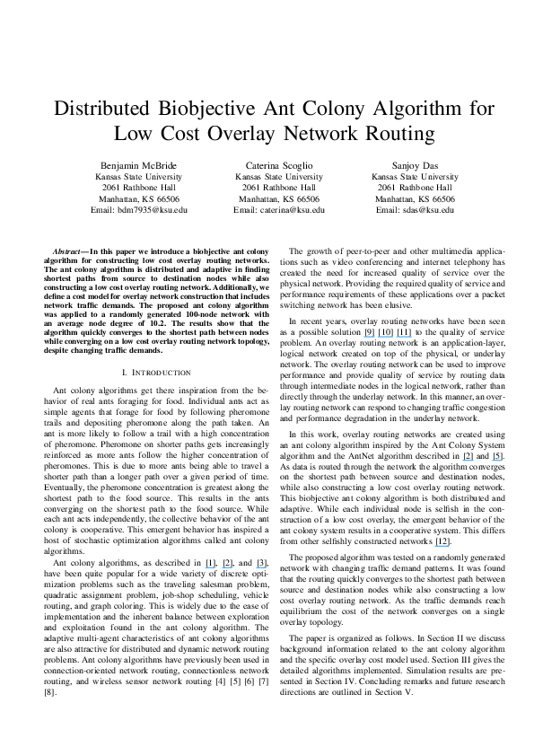 Pdf Distributed Biobjective Ant Colony Algorithm For Low Cost Overlay