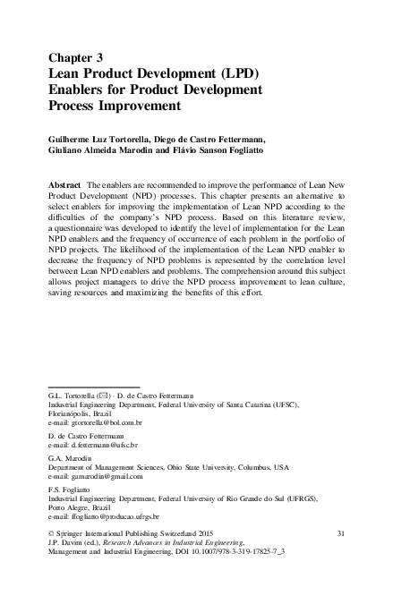 (PDF) Lean Product Development (LPD) Enablers for Product Development Process Improvement