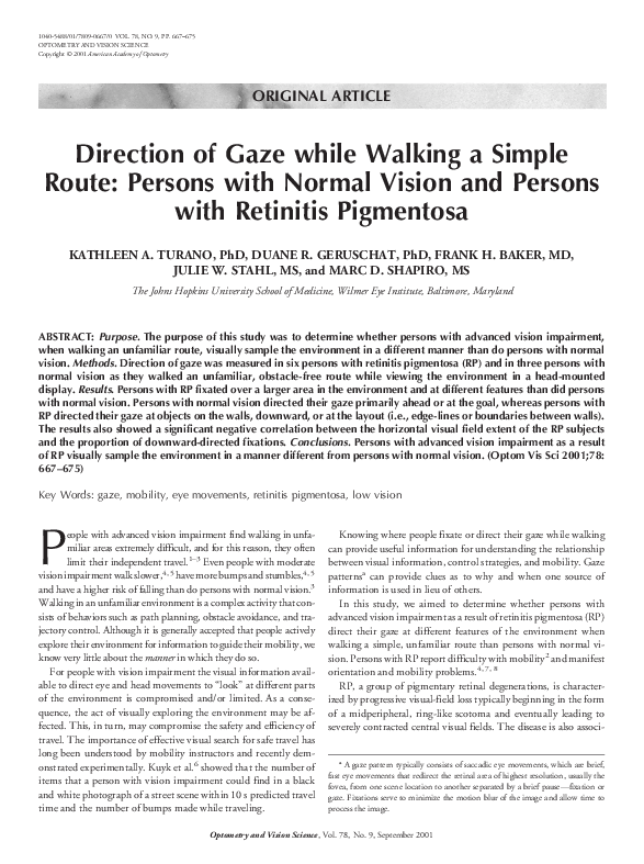 (PDF) Direction of Gaze while Walking a Simple Route: Persons with ...