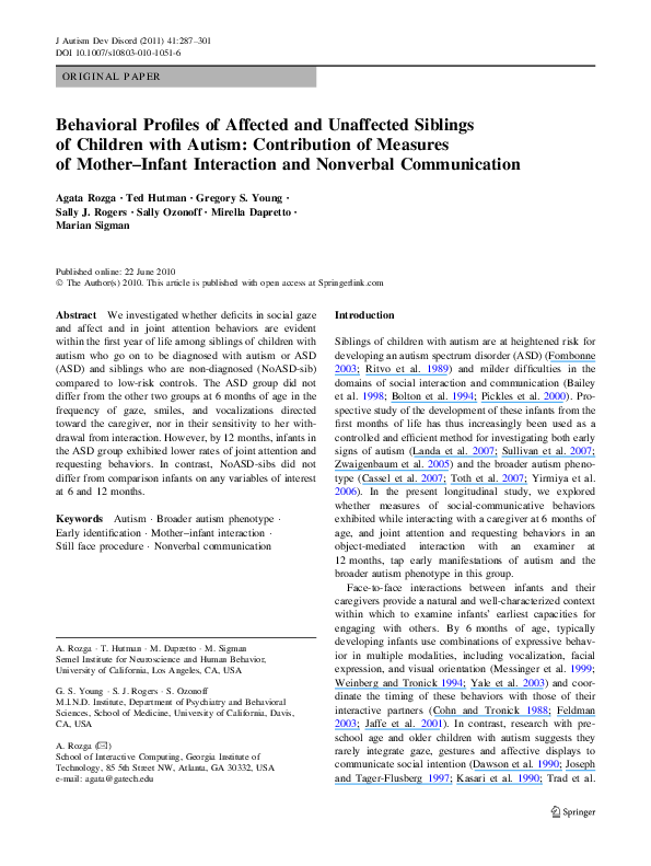 (PDF) Behavioral Profiles of Affected and Unaffected Siblings of ...