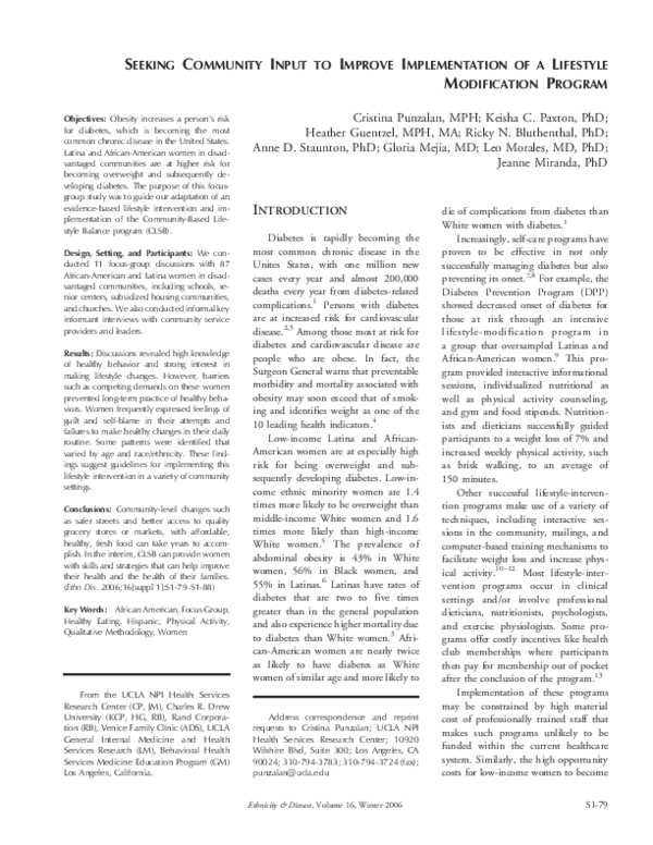 (PDF) Seeking community input to improve implementation of a lifestyle ...