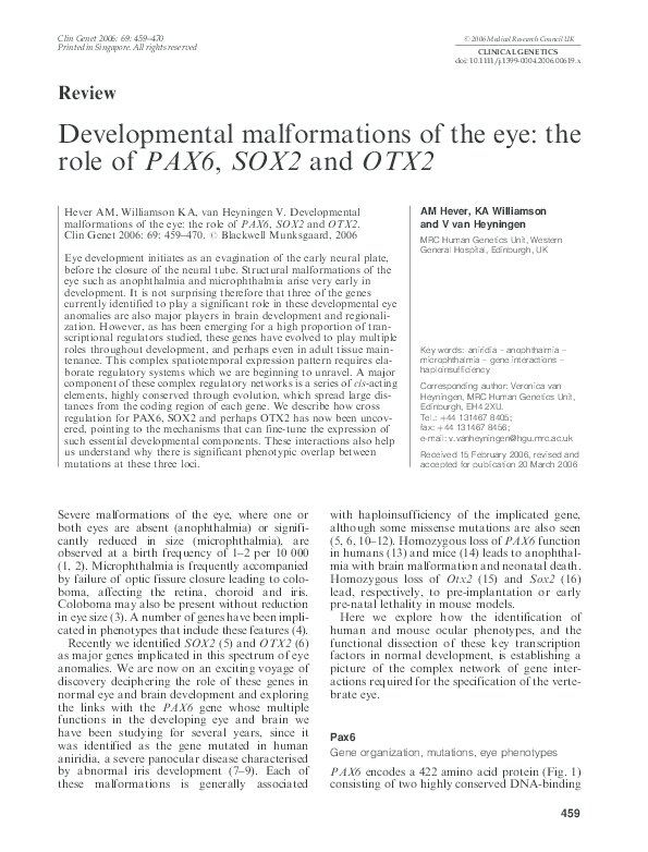 (PDF) Developmental malformations of the eye: the role of PAX6, SOX2 ...