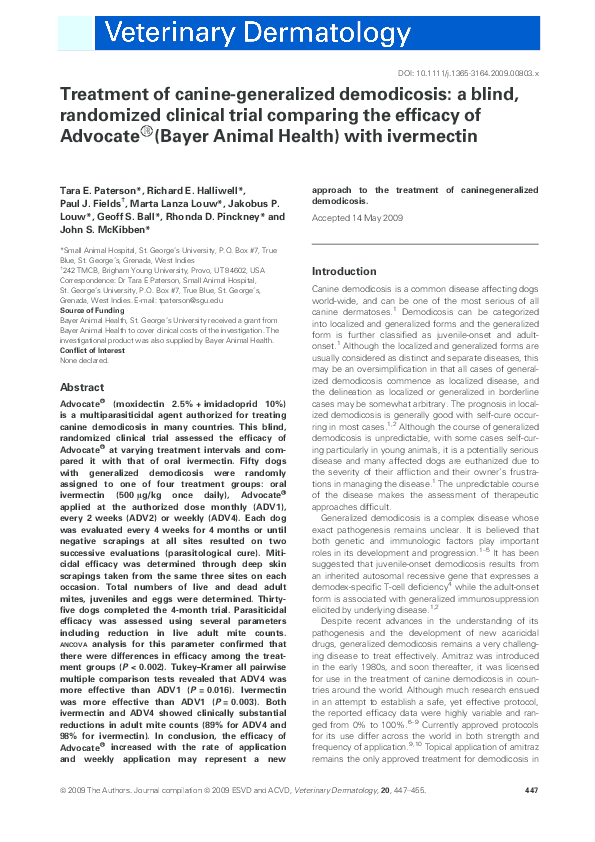(PDF) Treatment of canine-generalized demodicosis: a blind, randomized ...