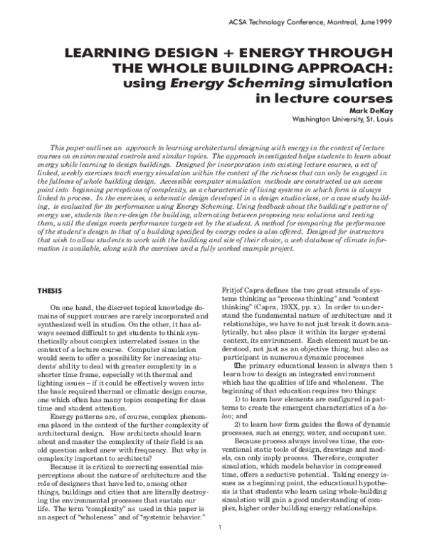 (PDF) LEARNING DESIGN + ENERGY THROUGH THE WHOLE BUILDING APPROACH ...