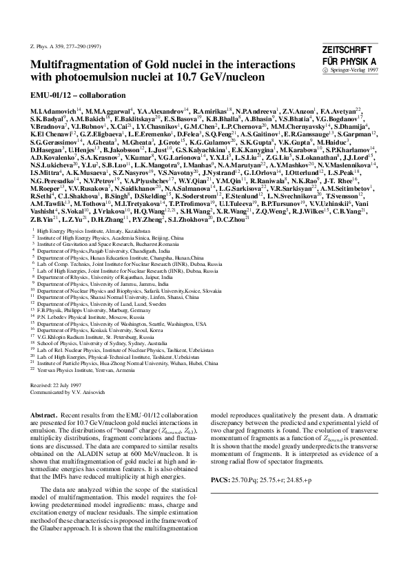 (PDF) Multifragmentation of Gold nuclei in the interactions with ...