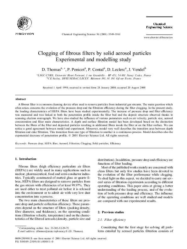 (PDF) Clogging of fibrous filters by solid aerosol particles ...