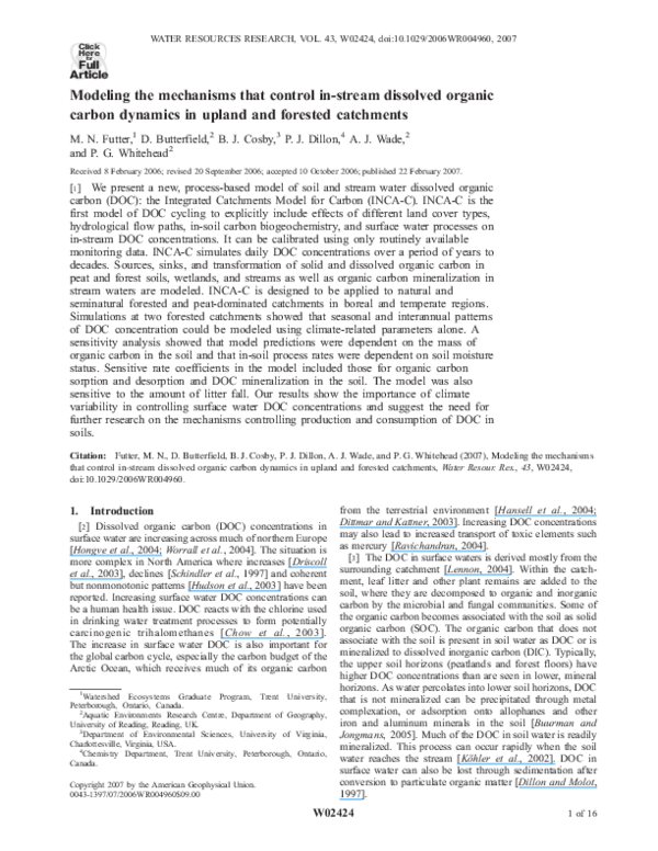 (PDF) Modeling the mechanisms that control in-stream dissolved organic carbon dynamics in upland ...