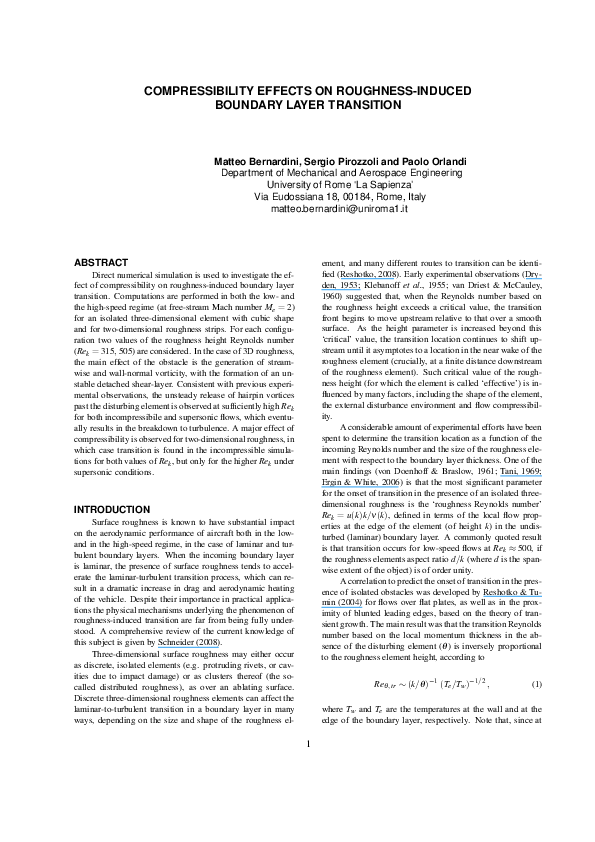 (PDF) Compressibility effects on roughness-induced boundary layer transition
