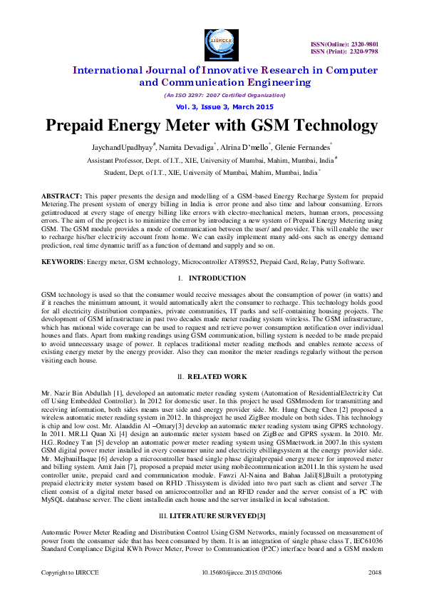 (PDF) Prepaid Energy Meter with GSM Technology