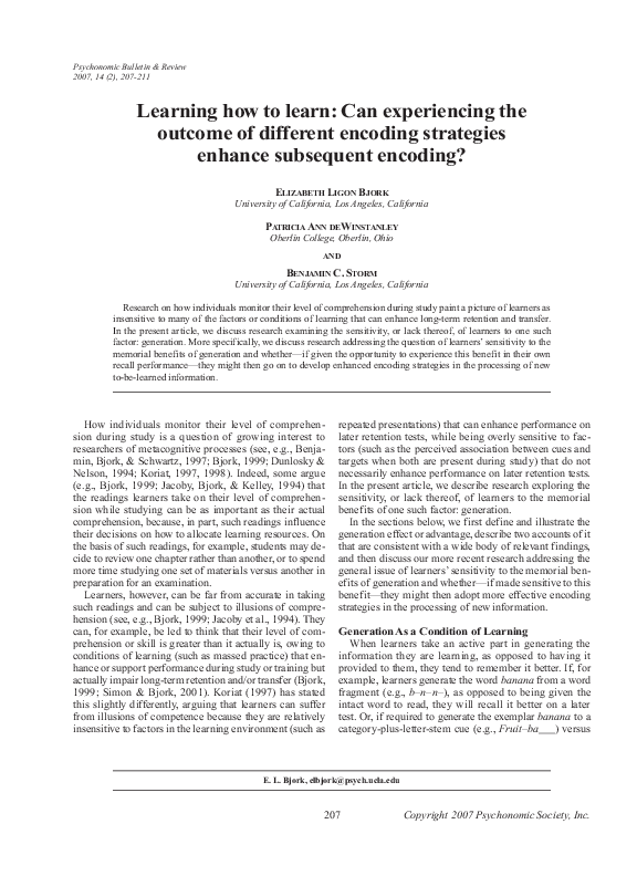 (PDF) Learning how to learn: Can experiencing the outcome of different ...