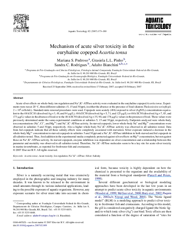 (PDF) Mechanism of acute silver toxicity in the euryhaline copepod ...