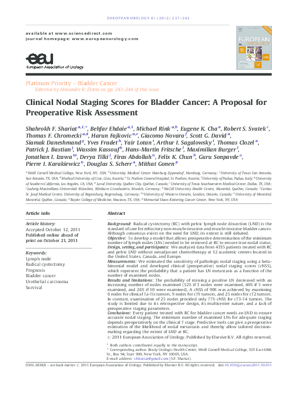 (PDF) Clinical Nodal Staging Scores for Bladder Cancer: A Proposal for ...