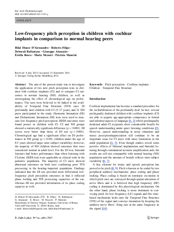 (PDF) Low-frequency pitch perception in children with cochlear implants ...