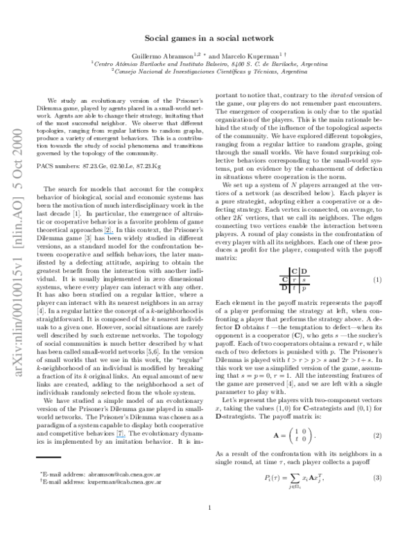 (PDF) Social games in a social network