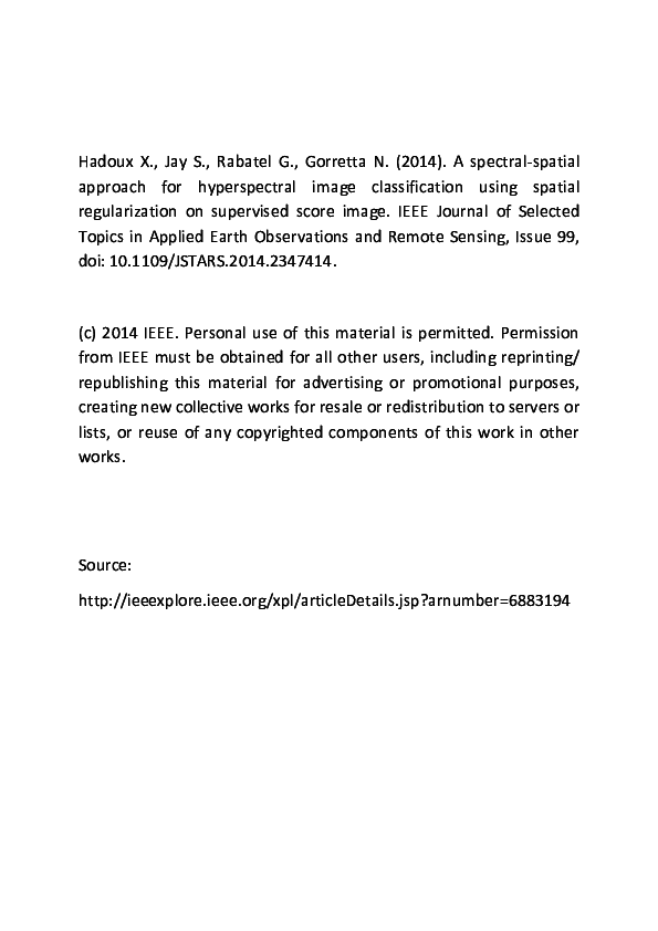 Pdf A Spectral Spatial Approach For Hyperspectral Image Classification Using Spatial