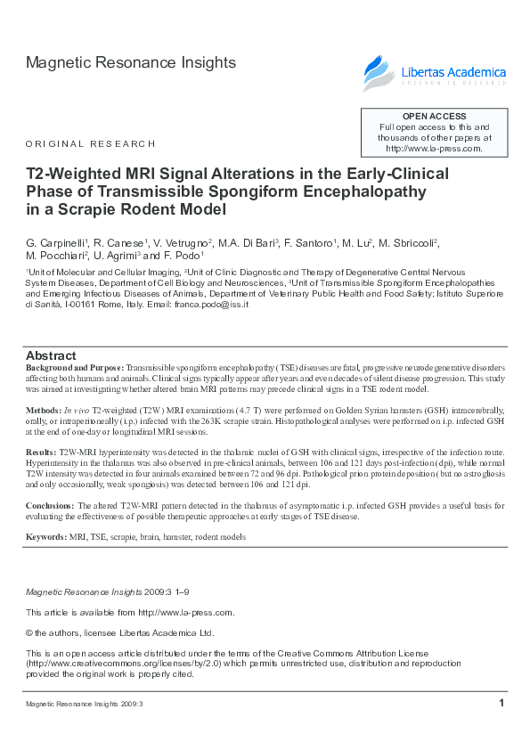 (PDF) Magnetic Resonance Insights T2-Weighted MRI signal Alterations in ...