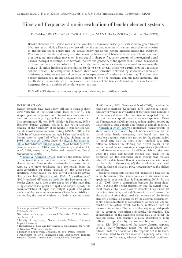 Pdf Time And Frequency Domain Evaluation Of Bender Element Systems