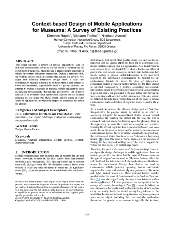 (PDF) Context-based design of mobile applications for museums