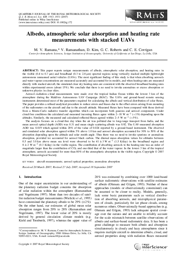 (PDF) Albedo, atmospheric solar absorption and heating rate ...