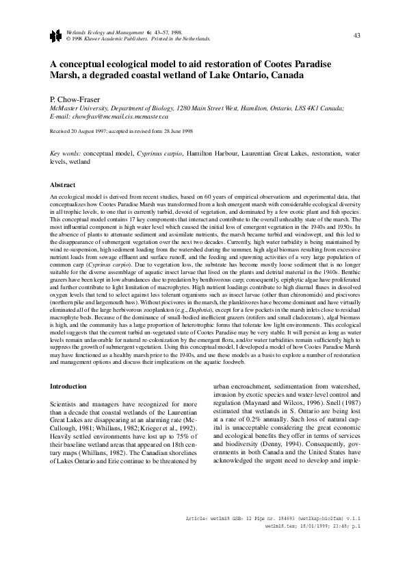 (PDF) A conceptual ecological model to aid restoration of Cootes ...