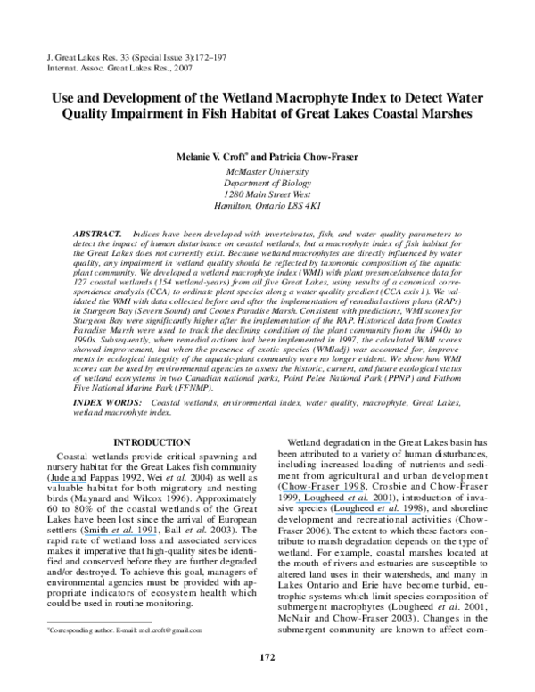 Pdf Use And Development Of The Wetland Macrophyte Index To Detect