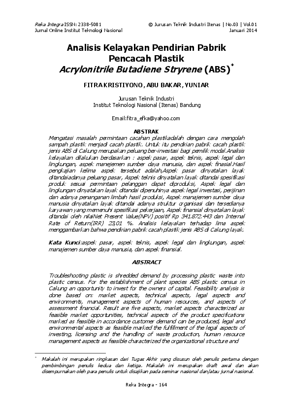 (PDF) Analisis Kelayakan Pendirian Pabrik Pencacah Plastik ...