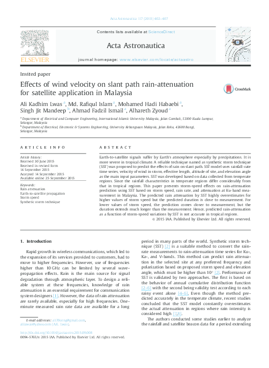 (PDF) Effects of wind velocity on slant path rain-attenuation for satellite application in Malaysia