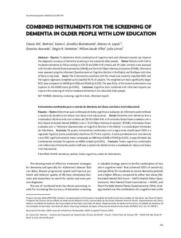 (PDF) Combined instruments for the screening of dementia in older ...