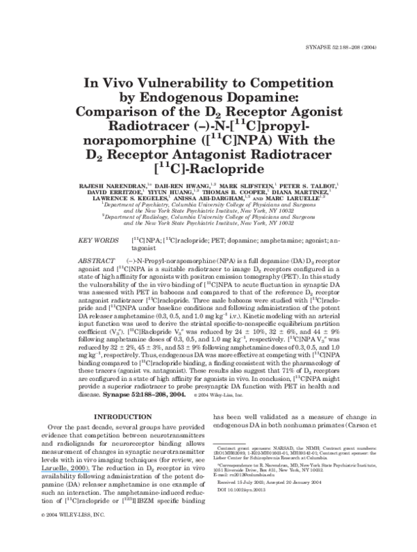 (PDF) In vivo vulnerability to competition by endogenous dopamine ...