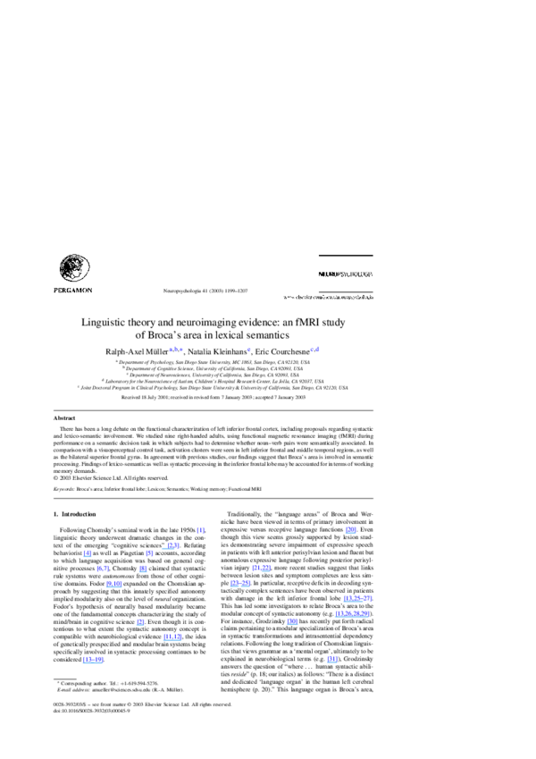 (PDF) Linguistic theory and neuroimaging evidence: an fMRI study of ...