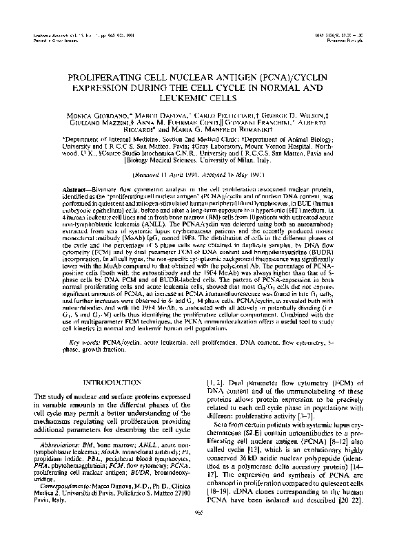 (PDF) Proliferating cell nuclear antigen (PCNA)/cyclin expression ...
