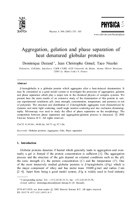 (PDF) Aggregation, gelation and phase separation of heat denatured ...