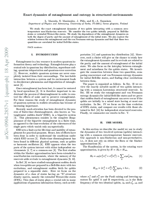(PDF) Interplay between entanglement and entropy in two-qubit systems