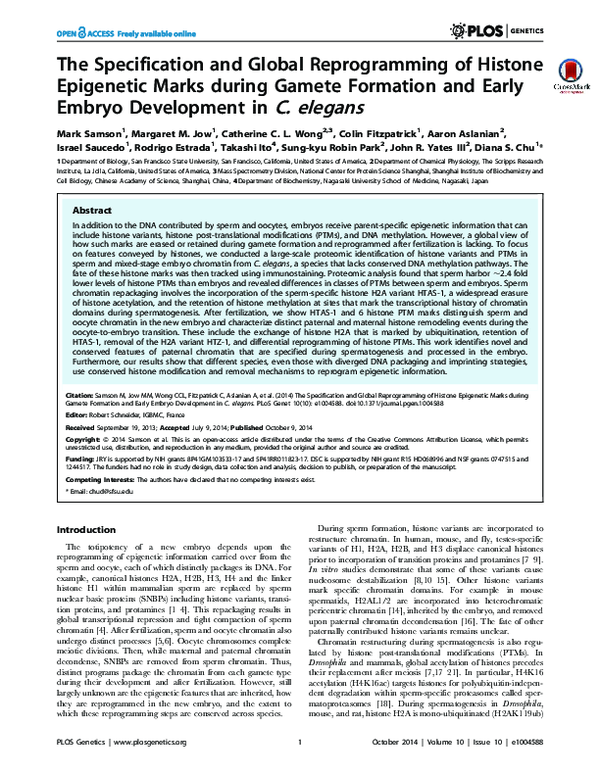 (PDF) The Specification and Global Reprogramming of Histone Epigenetic ...