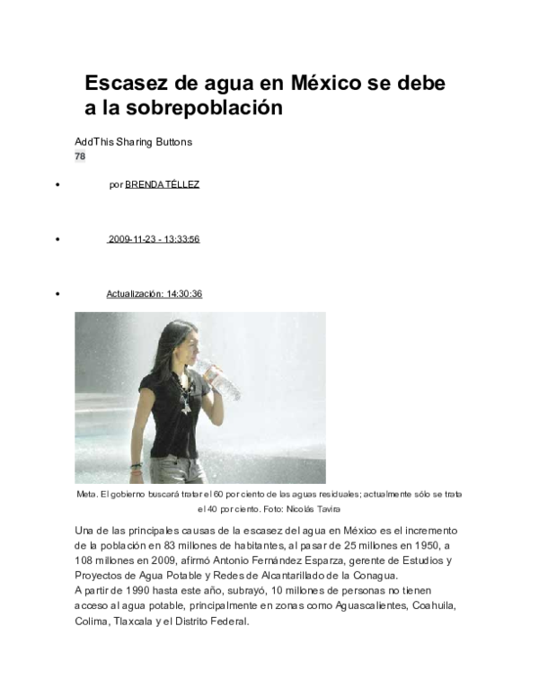 (DOC) Escasez de agua en México se debe a la sobrepoblación
